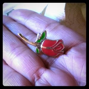 Vintage | Jewelry | Vintage Enamel Red Rose Rhinestone Pin | Poshmark